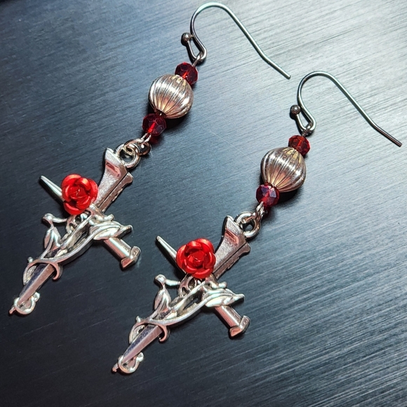 Hand Crafted | Jewelry | Gothic Punk Rock Rose Cross Crystal Dangle ...